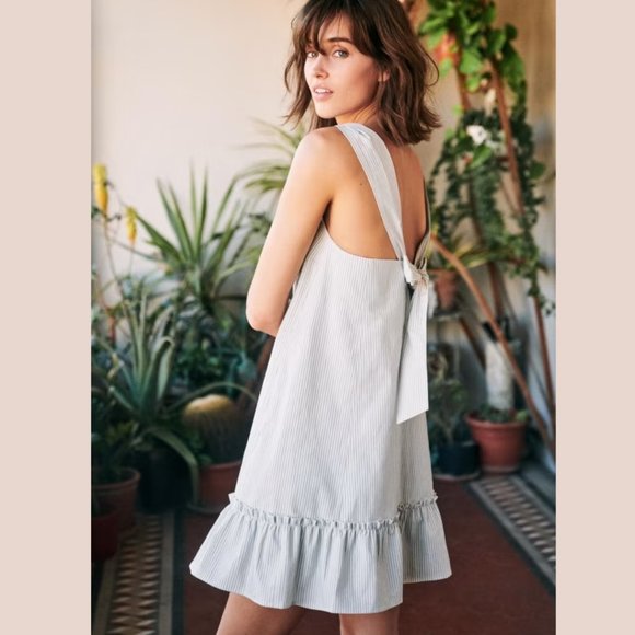 Sezane | Dresses | Flaw Sezane Mathilde Dress In Blue Stripes Ecru Sz 4 | Poshmark